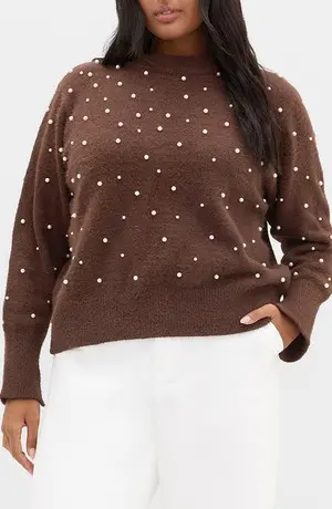 City Chic Pearly Gate Sweater - Chocolate