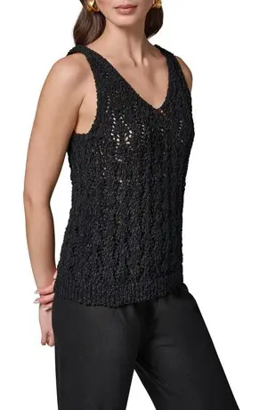 Donna Karan New York Double V-neck Open Stitch Sweater Vest - Black