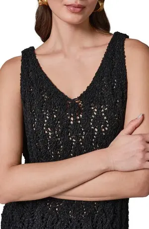 Donna Karan New York Double V-neck Open Stitch Sweater Vest - Black