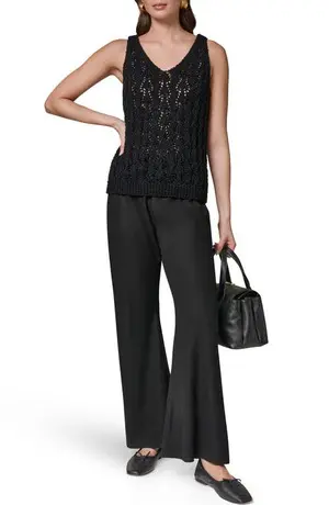 Donna Karan New York Double V-neck Open Stitch Sweater Vest - Black