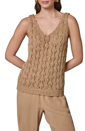 Donna Karan New York Double V-neck Open Stitch Sweater Vest - Fawn