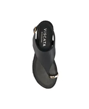 VISCATA Delmar Leather Flat Sandals With Metallic Toe Detail
