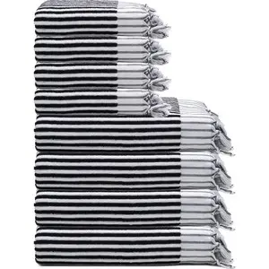 OLIVIERA HOME Stripes Turkish Cotton Terry Towel Bundle - Black