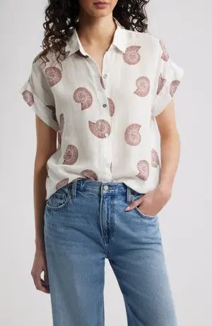 Rails Farrah Linen Blend Short Sleeve Button-up Shirt - Spiral Shells