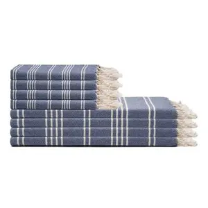 OLIVIERA HOME Essential Stripe Turkish Cotton Towel Bundle Navy