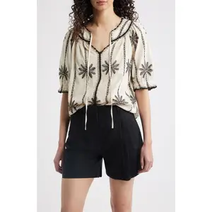 Rails Belina Embroidered Elbow Sleeve Top - Embroidered Palms