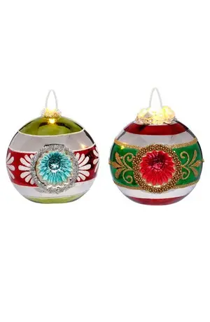 MARK ROBERTS Glitter Floral Globe With Led Ornament - Red