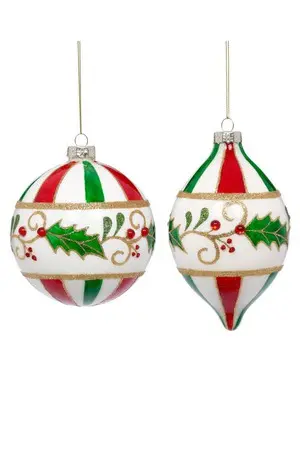 MARK ROBERTS Striped Holly Swirl Ornament - Red