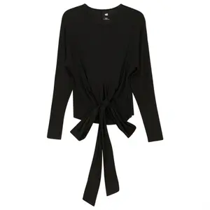 RIFF Ribbed Wrap Long Sleeve Stretch Top - Black