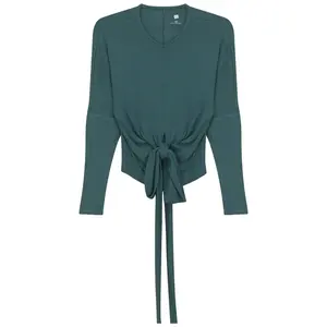RIFF Ribbed Wrap Long Sleeve Stretch Top - Hunter