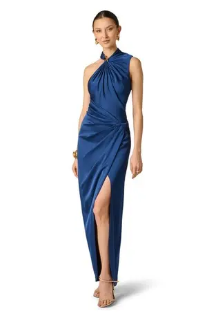 Aidan Mattox One-shoulder Draped Crepe Back Satin Gown
