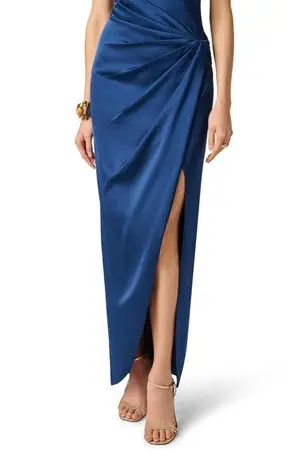 Aidan Mattox One-shoulder Draped Crepe Back Satin Gown