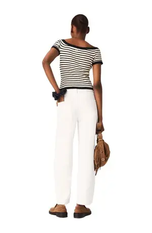 Maje Striped Rib Knit Top With Boat Neck
