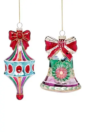 MARK ROBERTS Festive Bell With Bow Ornament - Red