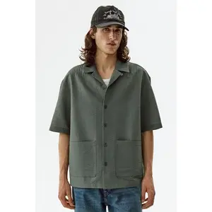 H&m Relaxed Fit Short-sleeved Resort Shirt - Khaki Green/checked