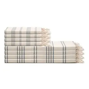 OLIVIERA HOME Heritage Stripe Turkish Cotton Towel Bundle Gray