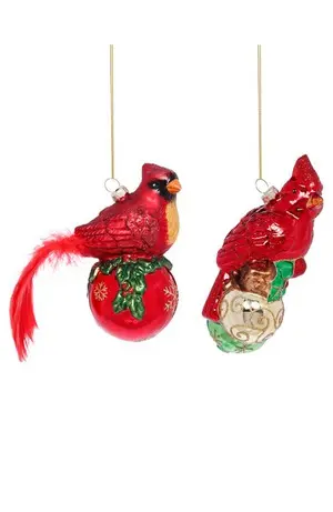 MARK ROBERTS Cardinal On Ball Ornament - Red