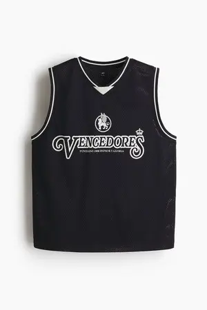 H&m Relaxed Fit Printed Mesh Vest Top - Black/vencedores