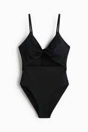 H&m One-piece Padded Cup High Leg Swimsuit With Cut-out Detail - Black
