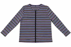 RIFF Riff Zip Striped Long Sleeve Crewneck Top Denim Stone