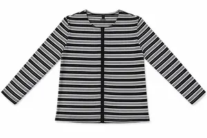 RIFF Riff Zip Striped Long Sleeve Crewneck Top White Black