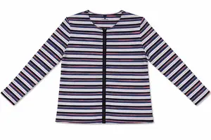 RIFF Zip Striped Long Sleeve Crewneck Top - White Denim