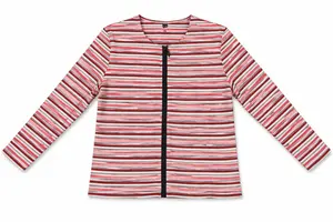 RIFF Riff Zip Striped Long Sleeve Crewneck Top White/coral