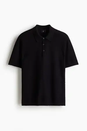 H&m Slim Fit Textured-knit Polo Shirt - Black