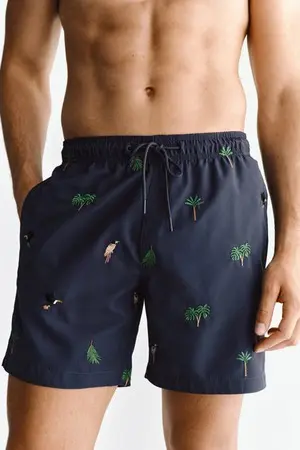 H&m Patterned Swim Shorts - Navy Blue/patterned