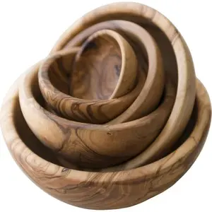 BE HOME Wood Nesting Bowlsset Of 6 - Olive