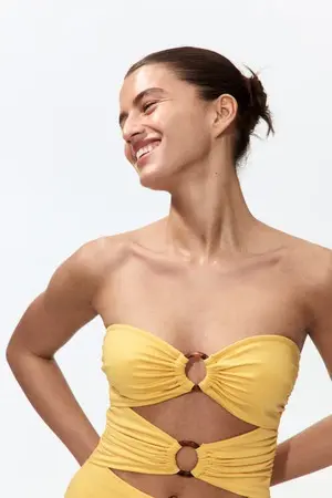H&m Bandeau Swimsuit With Cut-out Detail - Yellow