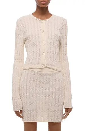 Helmut Lang Cable Stitch Crop Cardigan - Ivory