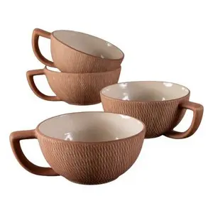 BE HOME Crosshatch Latte Mugsset Of 4 - Rust