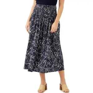 Karen Kane Floral Smocked Waist Cotton Midi Skirt - Print