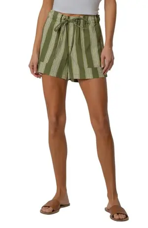 Kut From The Kloth High Waisted Drawstring Shorts - Olive/ivory