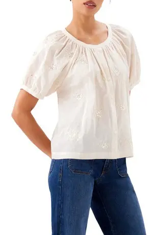 Karen Kane Floral Embroidered Peasant Top