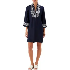 Karen Kane Embroidered Shift Dress - Navy