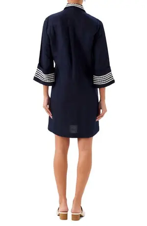 Karen Kane Embroidered Shift Dress With Spread Collar And Pockets