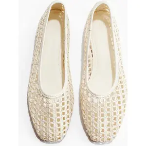 H&m Woven Square Toe Ballet Flats - Cream