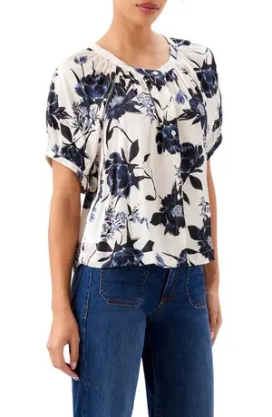 Karen Kane Floral Blouse With Puff Sleeves