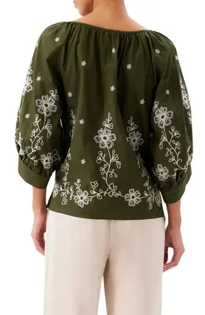 Karen Kane Embroidered Cotton Blouson Sleeve Top