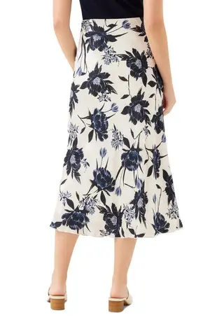 Karen Kane Floral Bias Cut Satin Midi Skirt