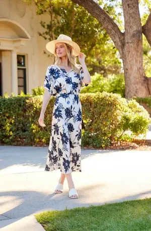 Karen Kane Floral Bias Cut Satin Midi Skirt