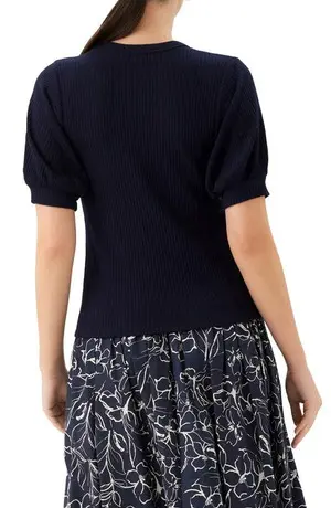Karen Kane Puff Sleeve Ribbed V-neck Top