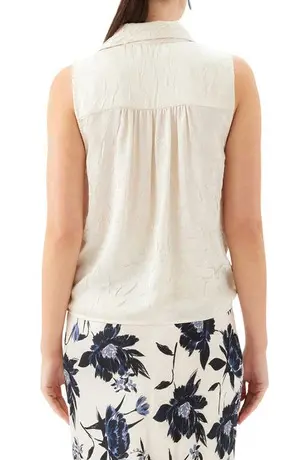 Karen Kane Sleeveless Tie Front Crushed Satin Top - Ecru