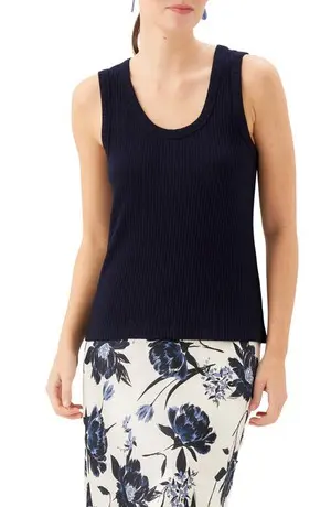 Karen Kane Scoop Neck Rib Tank - Navy