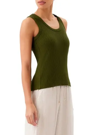 Karen Kane Scoop Neck Rib Tank - Olive