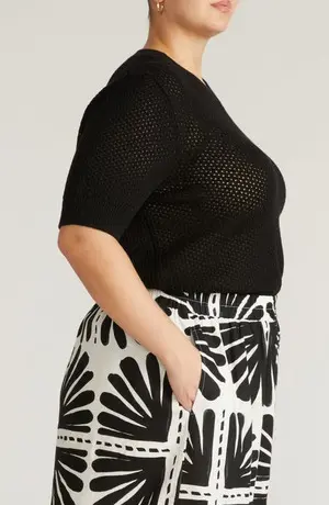 Universal Standard Rosie Cotton Pointelle Sweater - Black