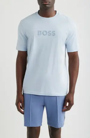 BOSS Terrace Logo Cotton Graphic T-shirt Open Blue