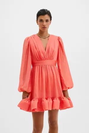 MALINA Malina Jadie V-Neck Ruffled Mini Dress Coral